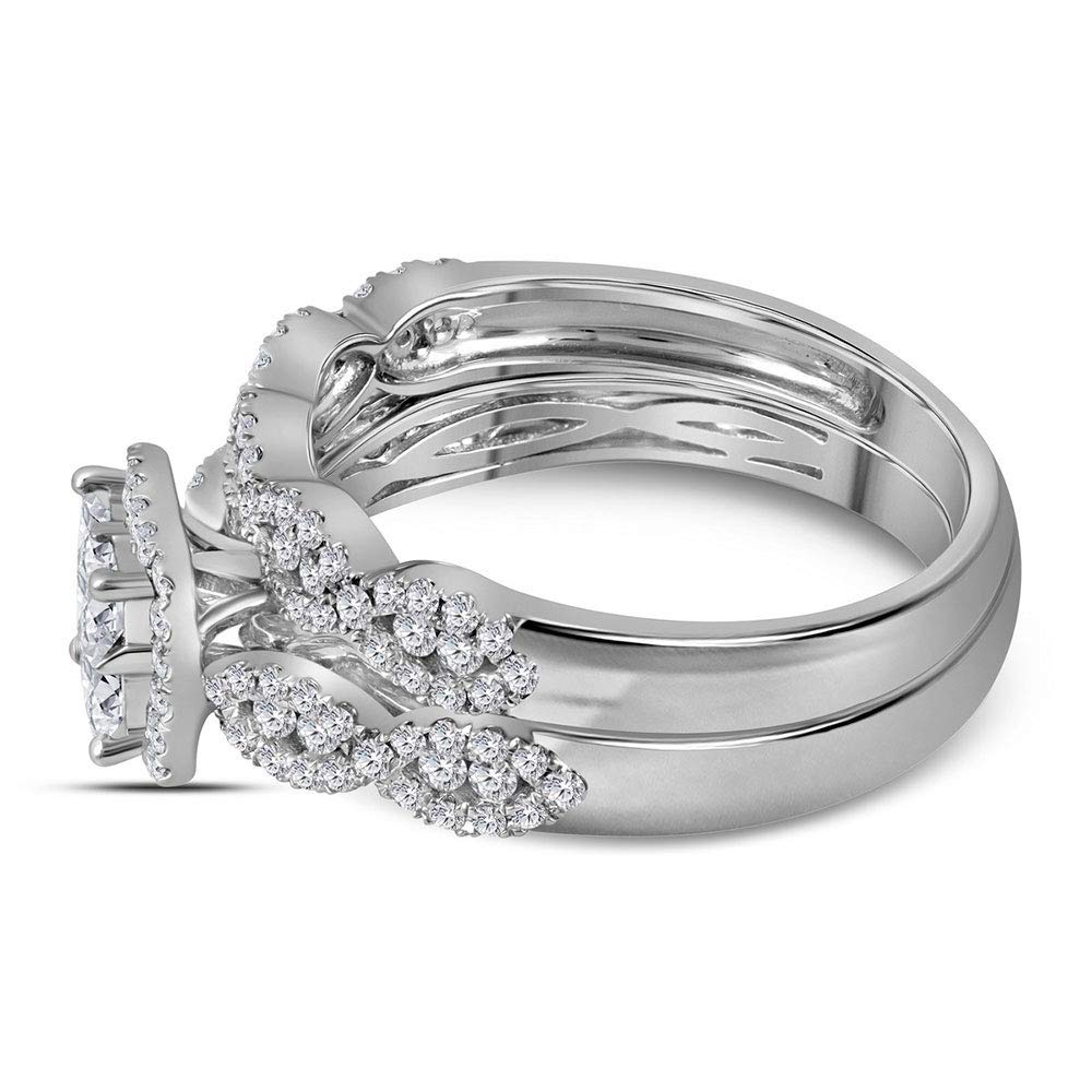 14kt White Gold Womens Princess Diamond Halo Bridal Wedding Engagement Ring Band Set 1.00 Cttw