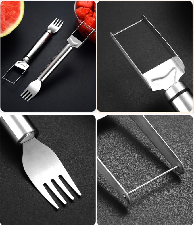 2-in-1 Stainless Steel Fruit Cutter, 2024 Upgrade Watermelon Slicer Cutter Summer Watermelon Fruit Cutting Fork, Stainless Steel 2-in-1 Watermelon Fork Slicer for Home Kitchen Gadget (1 Pcs)