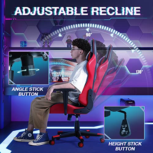 Devoko Ergonomic Gaming Chair Racing Style Adjustable Height High Back PC Computer Chair with Headrest and Lumbar Support Executive Office Chair (Red)