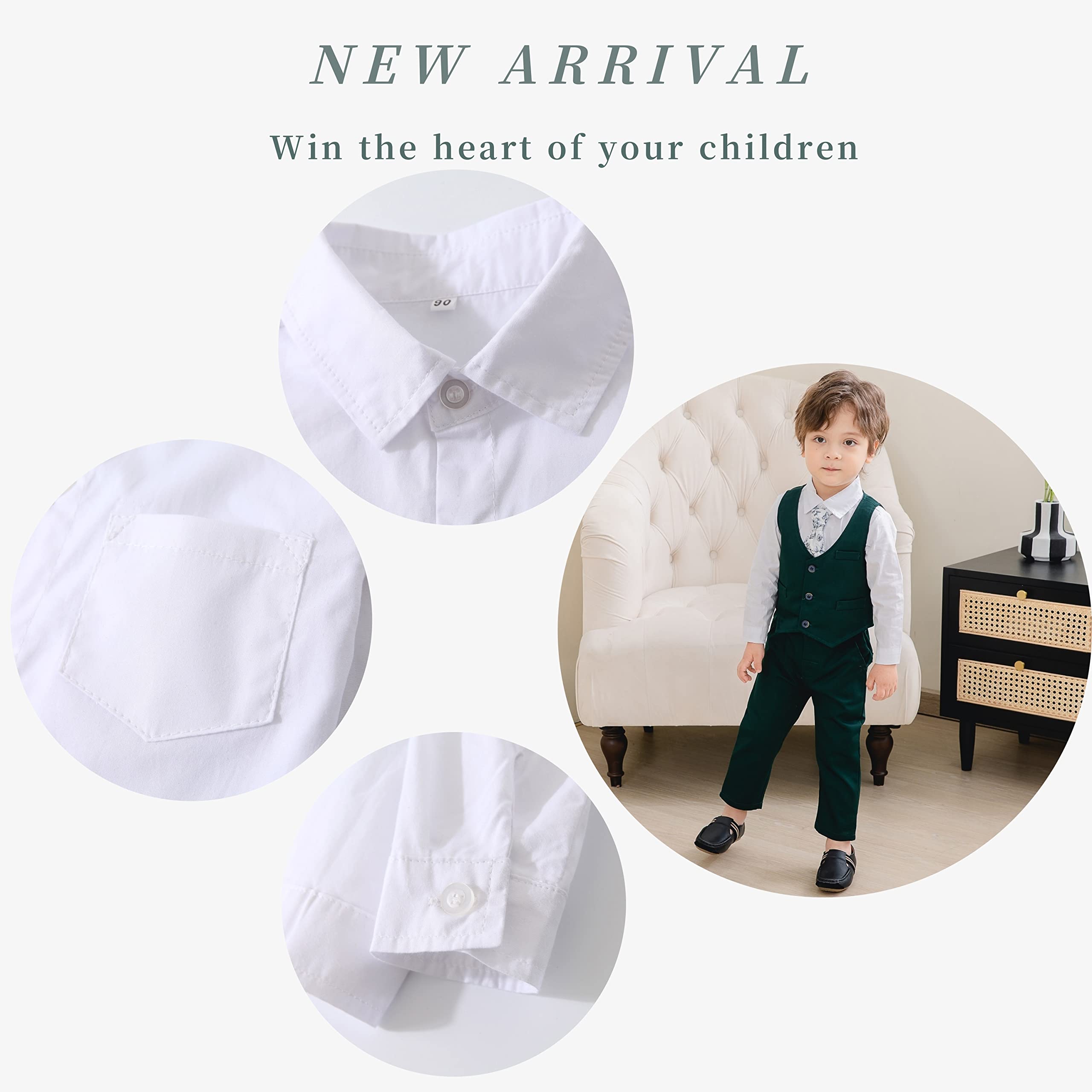 Baby Boy Gentleman Set with Dress Shirt+Bow Tie+Vest and Pants 3PC Set (Green, 4T)