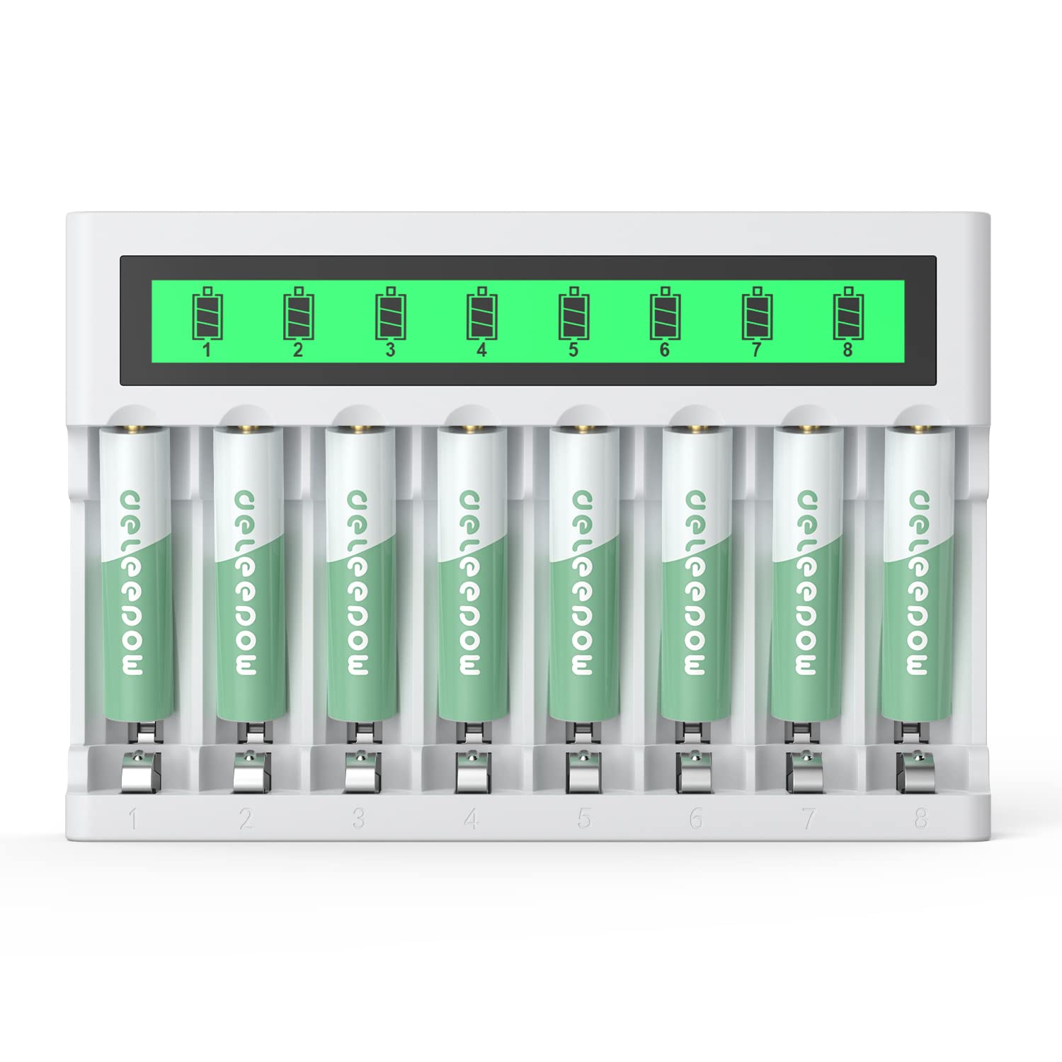Deleepow 1100mAh Ni-MH AAA Rechargeable Batteries High Capacity 8 Pack AAA Batteries and 8-Bay AA AAA Individual Rechargeable Battery Charger