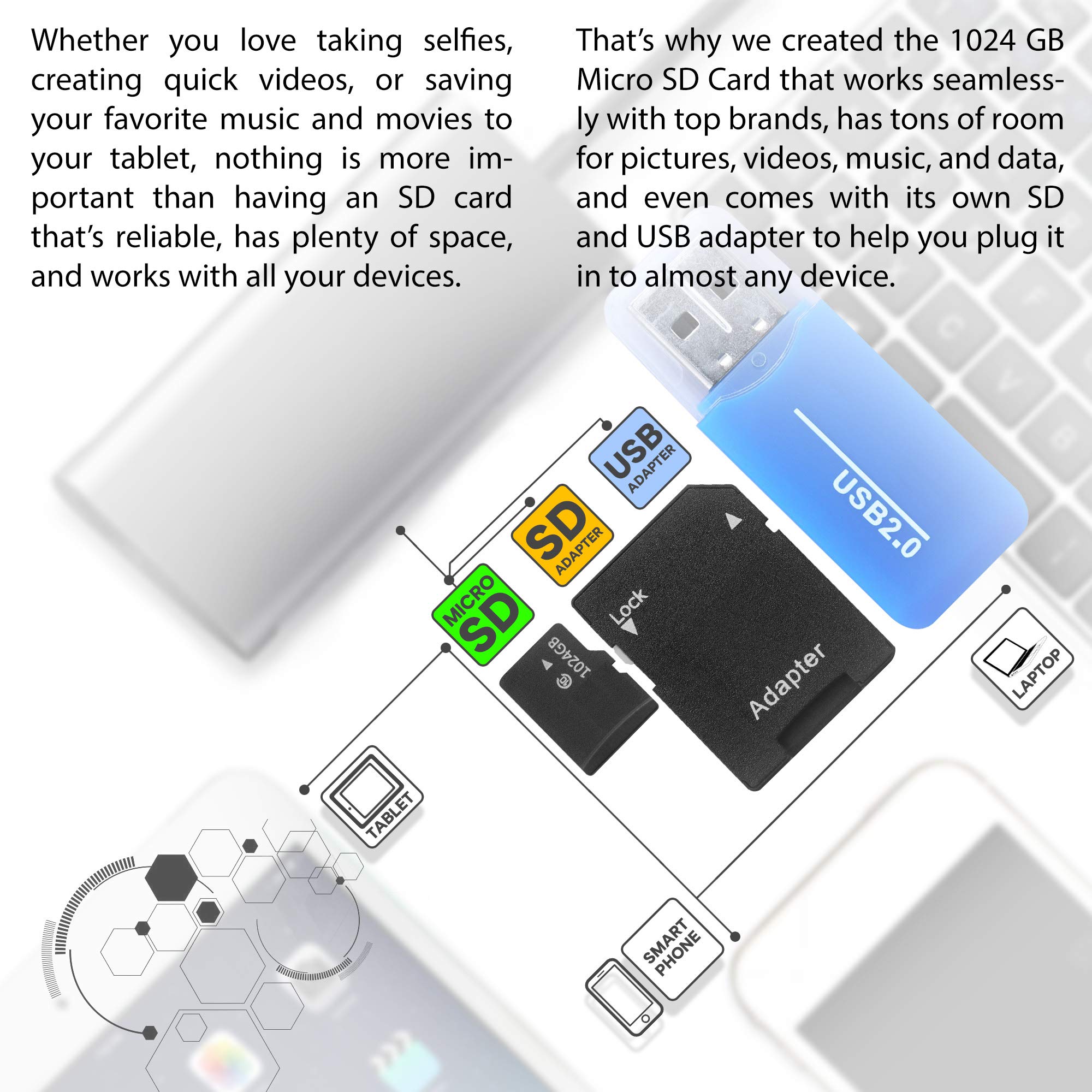 Micro SD Card 1 Tb | USB Adapter | SD Card Adapter | Pack of 3 | 10MB/s Transfer Rate | Plug and Play | All OS Compatible | Reliable and Stable Products | Large Storage Capacity (Blue)