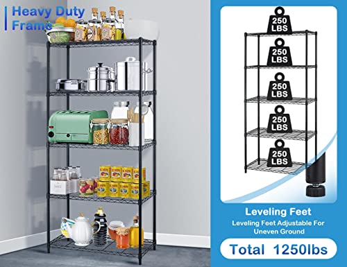 5-Tier Metal Wire Shelving Unit Kitchen Shelf Organizer Garage Storage Rack Utility Shelf Snack Shelf, NSF Certified Storage Shelves for Storage, Garage Shelving Kitchen Storage Shelf Pantry Shelves