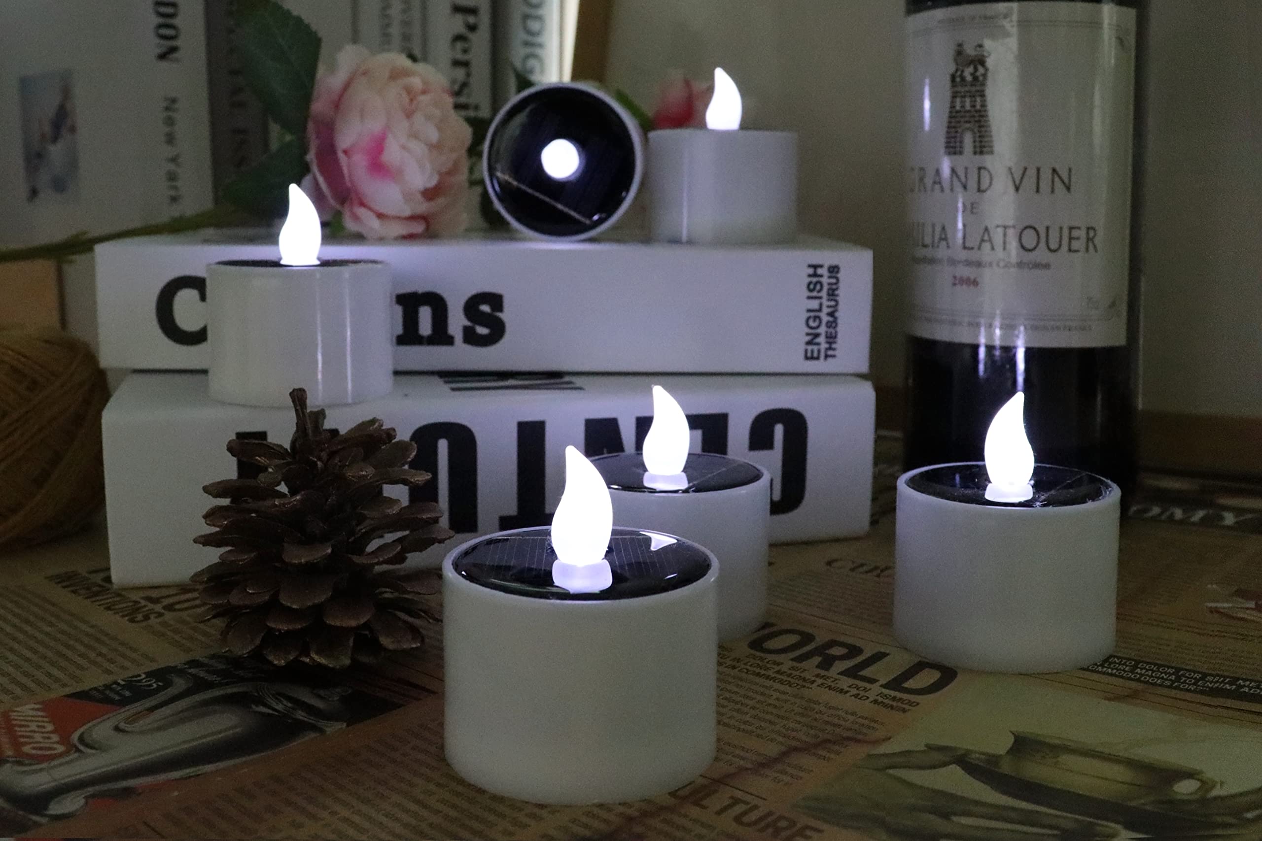 6pcs Solar Window Candles Outdoor Waterproof Flameless Flickering Led Tealights Solar Emergency Candles with Sensor Dusk to Dawn for Lantern Garden Camping Party Halloween Christmas Home Decor