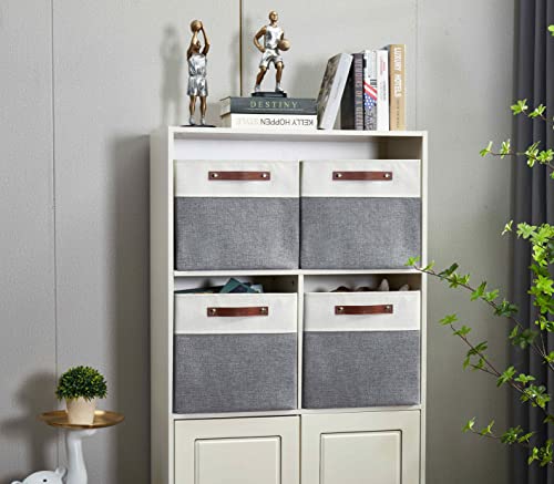 DECOMOMO 13 inch Cube Storage Bins 13 X 13 Storage Cubes, Fabric Cube Storage Bin for Clothes Toys Books Shelves Closet Bedroom Bathroom Nursery (Grey and White, 4pcs)