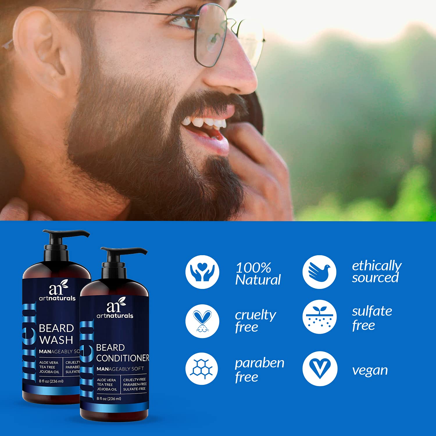 Artnaturals Beard Shampoo and Conditioner Set - Softens, Strengthens and Smooths Mustache and Beard Hair - All Skin and Hair Types