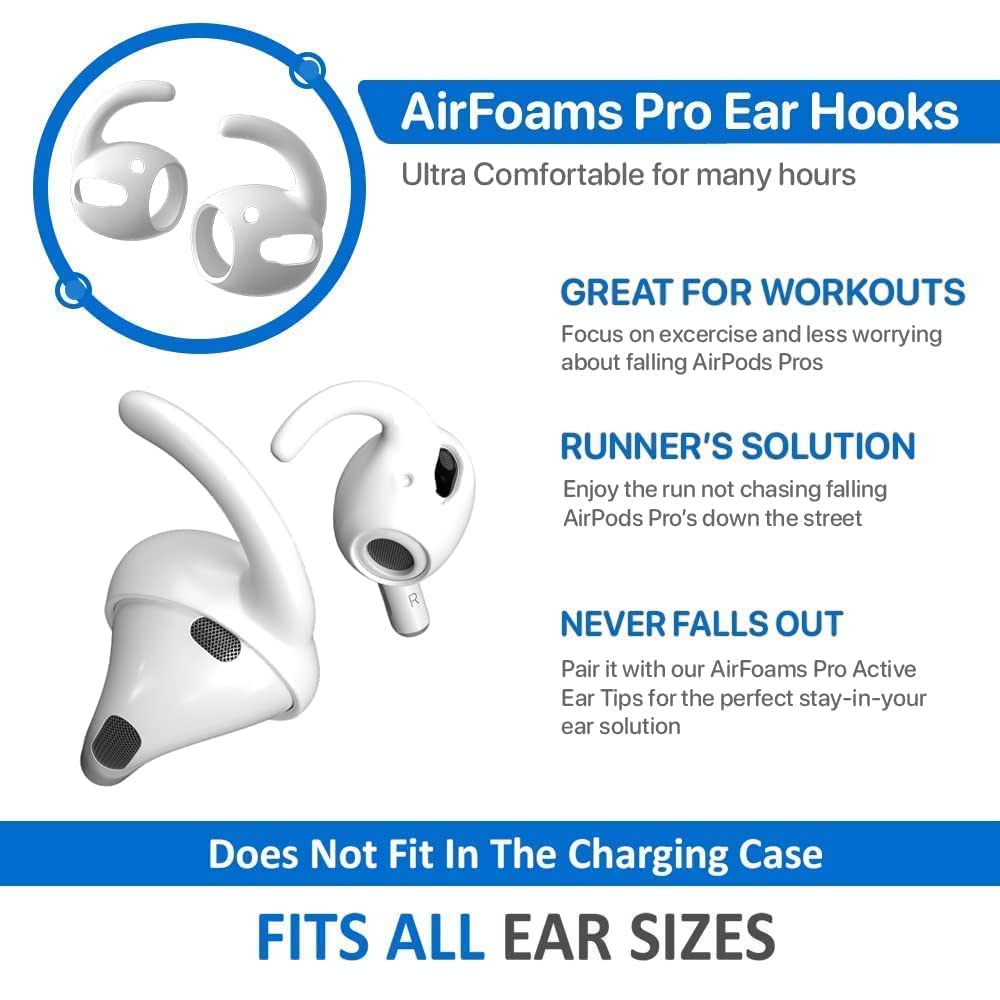 CharJenPro Patented Ear Hooks for AirPods Pro and AirPods 3 (3rd Generation). Stays in Ears, Ultra Comfortable, Covers Never Falls Off. (White & Translucent)