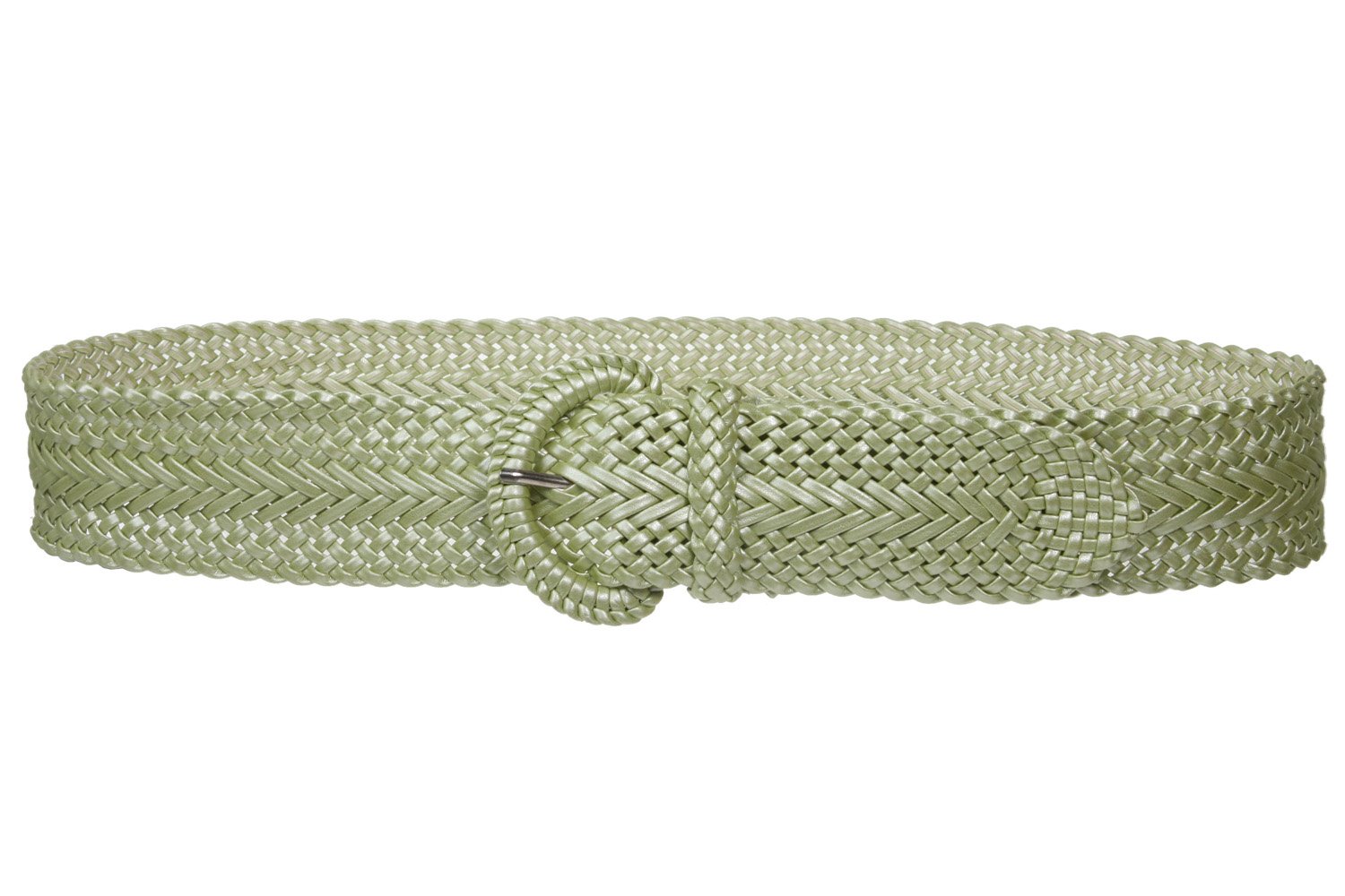 2 Inch Wide Hand Made Soft Metallic Woven Braided Round Belt, Lime Green | m/l (32"-34" waist)