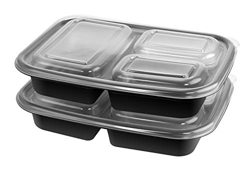 20 PIECE MEAL PREP CONTAINER KIT - 3 SECTIONS - BLACK
