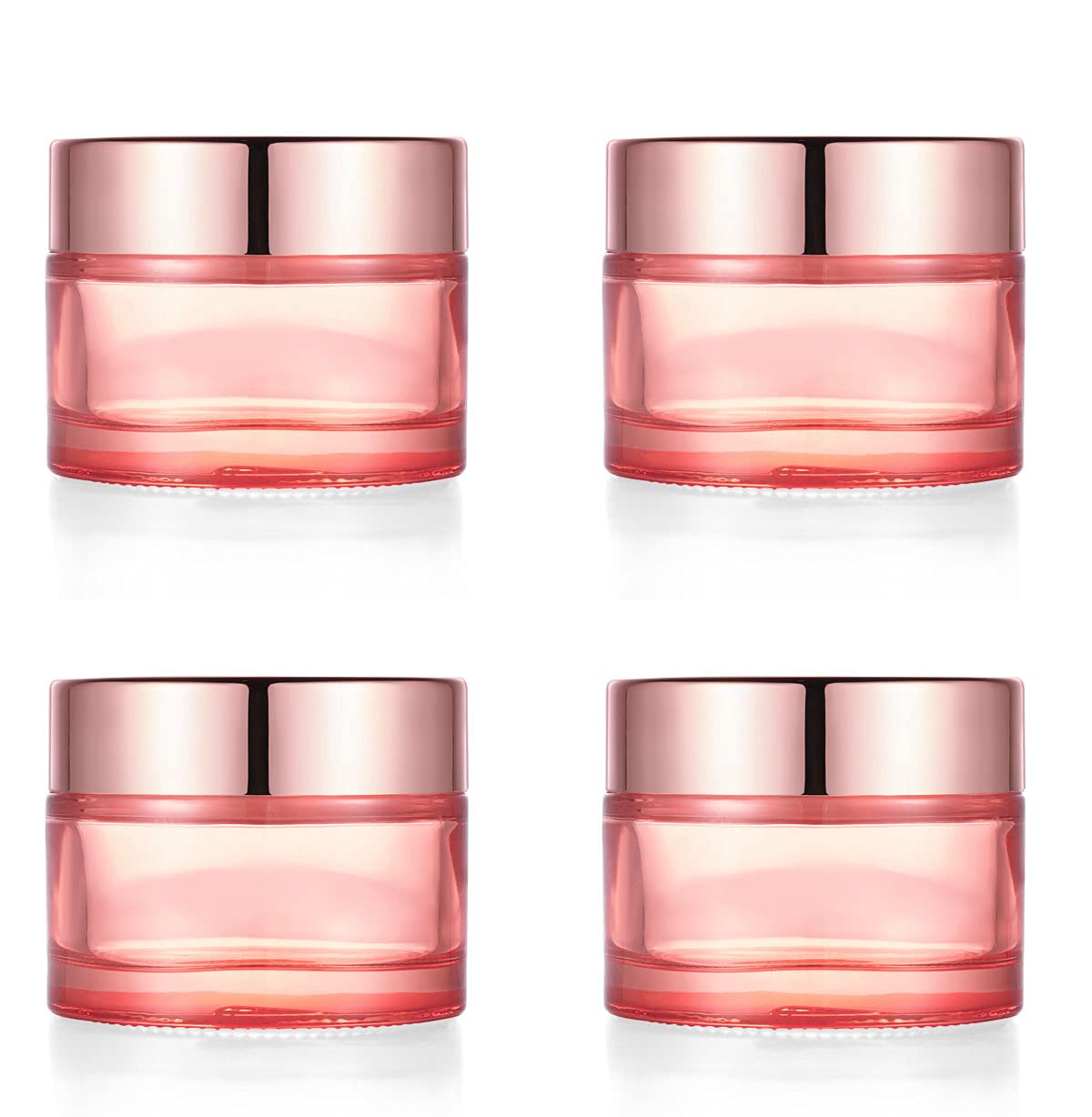 Pink Glass Cream Jar,4 Pack 1.7 oz/50g Face Lotion Jar Pot,Empty Refillable Glass Cosmetic Cream Bottle Container With Rose-Golden Cover,Inner Liners for Moisturizer,Eyeshadow,Makeup Emulsion