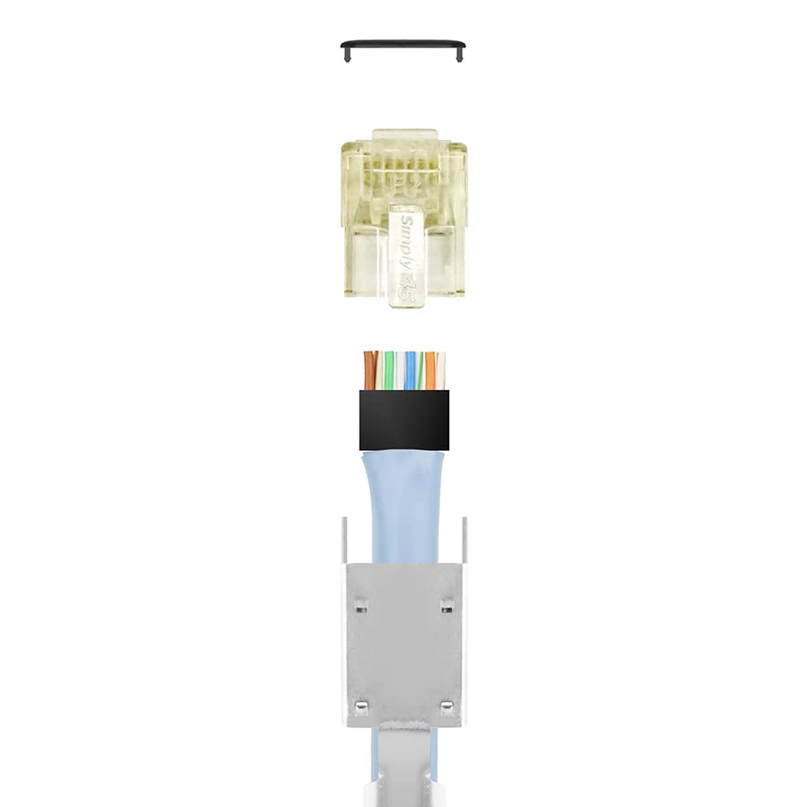 Simply45 ProSeries Pass-Through RJ45 Mod Plug - Shielded External Ground for 23AWG Solid, FPE Insulated 10G STP LAN Cables (Cat7a/7/6a) - Yellow, 50-Piece Jar - S45-1755P