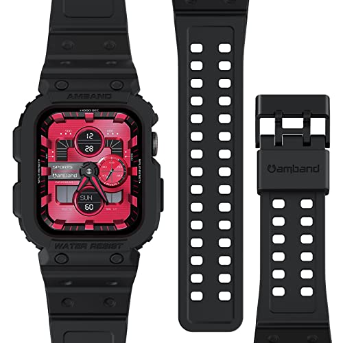 amBand Compatible for Apple Watch Band 45mm 44mm 42mm with Bumper Case, Rugged Men Bands for Apple Watch SE and iWatch Series 7 6 5 4 3 2 1, Sport Military Protective Cases Drop-Proof, Matte Black