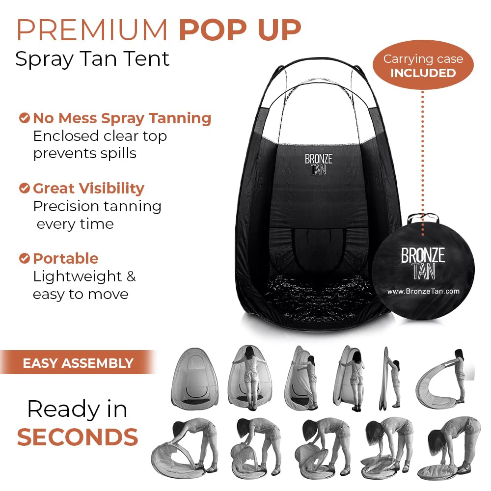 Bronze Tan Spray Tan Tent Pop Up for Spray Tan Professional - Waterproof Spray Tan Booth with FREE Portable Spray Tent Carrying Case - Self Tanning Booth - Black