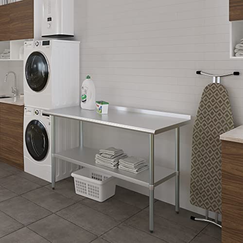 AmGood 60" Long x 24" Deep Stainless Steel Work Table with 1.5" Backsplash | Metal Kitchen Food Prep Table | NSF
