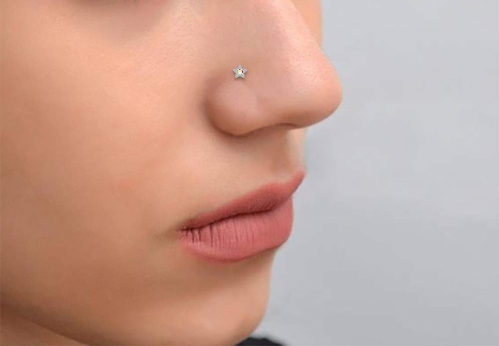 20 Pieces Box Set of Jeweled Star Top Sterling Silver L Bend Nose Stud Jewelry
