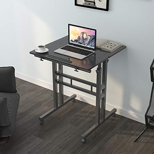 Mobile Stand Up Desk, 24 inch Laptop Computer Desk Adjustable Standing Home Office Desks with Roller, Student Desk School Desk Simple Stand Up Desk Small Desks for Small Spaces for Standing or Sitting