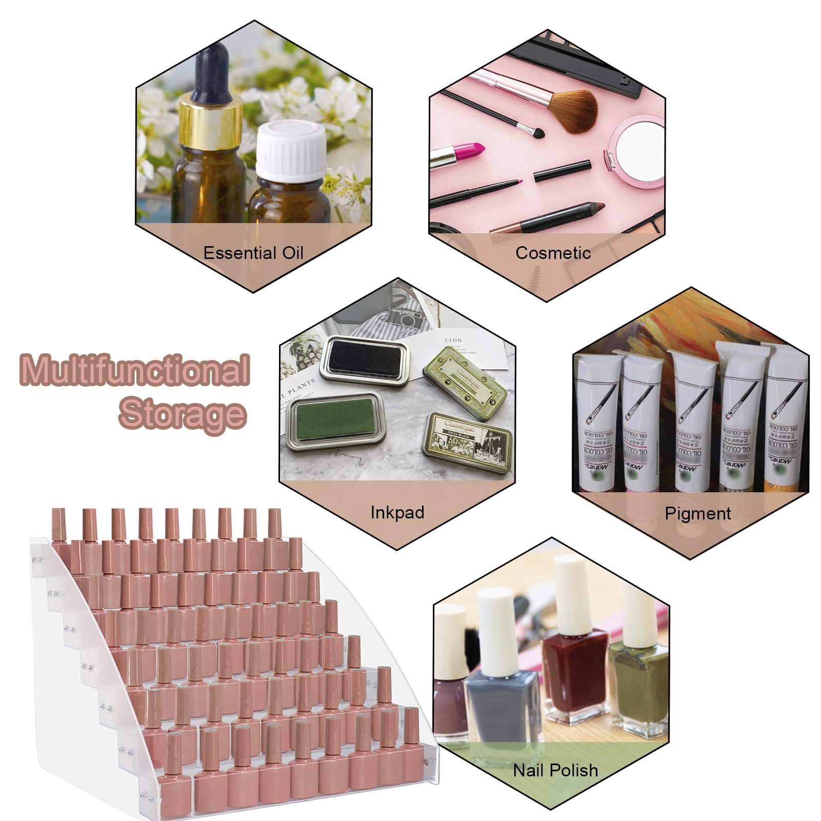 DSVENROLY Nail Polish Organizer, 84 Bottles of 7 Layers Professional Acrylic Nail Polish Display Rack, Eyeglass Storage Essential Oils Holder for Ink, Cosmetic Dropper Bottle (7 Tiers)