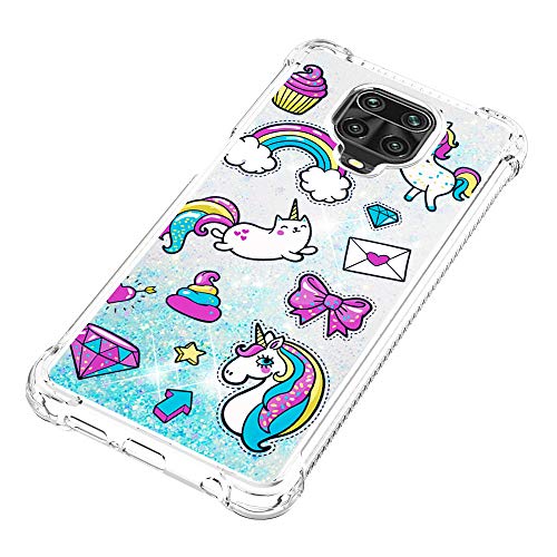 LEMAXELERS Redmi Note 9S Case Bling Glitter Case Soft TPU Floating Clear Liquid Hearts Quicksand Shiny Flowing Shockproof Protective Cover for Xiaomi Redmi Note 9S Pro / 9 Pro Max YB-LS Rainbow Horse
