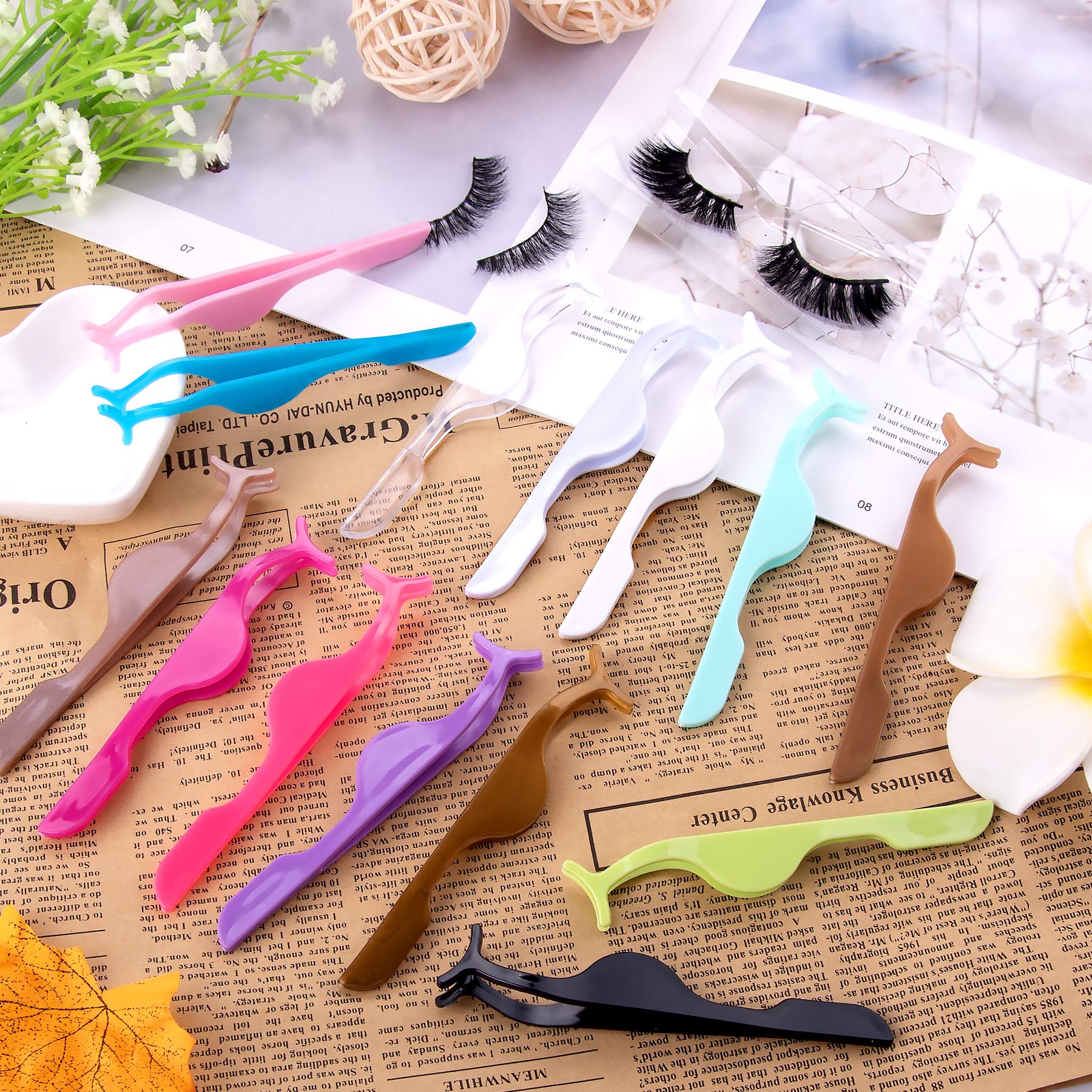 BQTQ 84 Pieces Eyelash Applicator Tool Plastic Eyelash Tweezers False Eyelashes Extension Tweezers Fish Tail Clip for Lashes Application and Removal, 14 Colors
