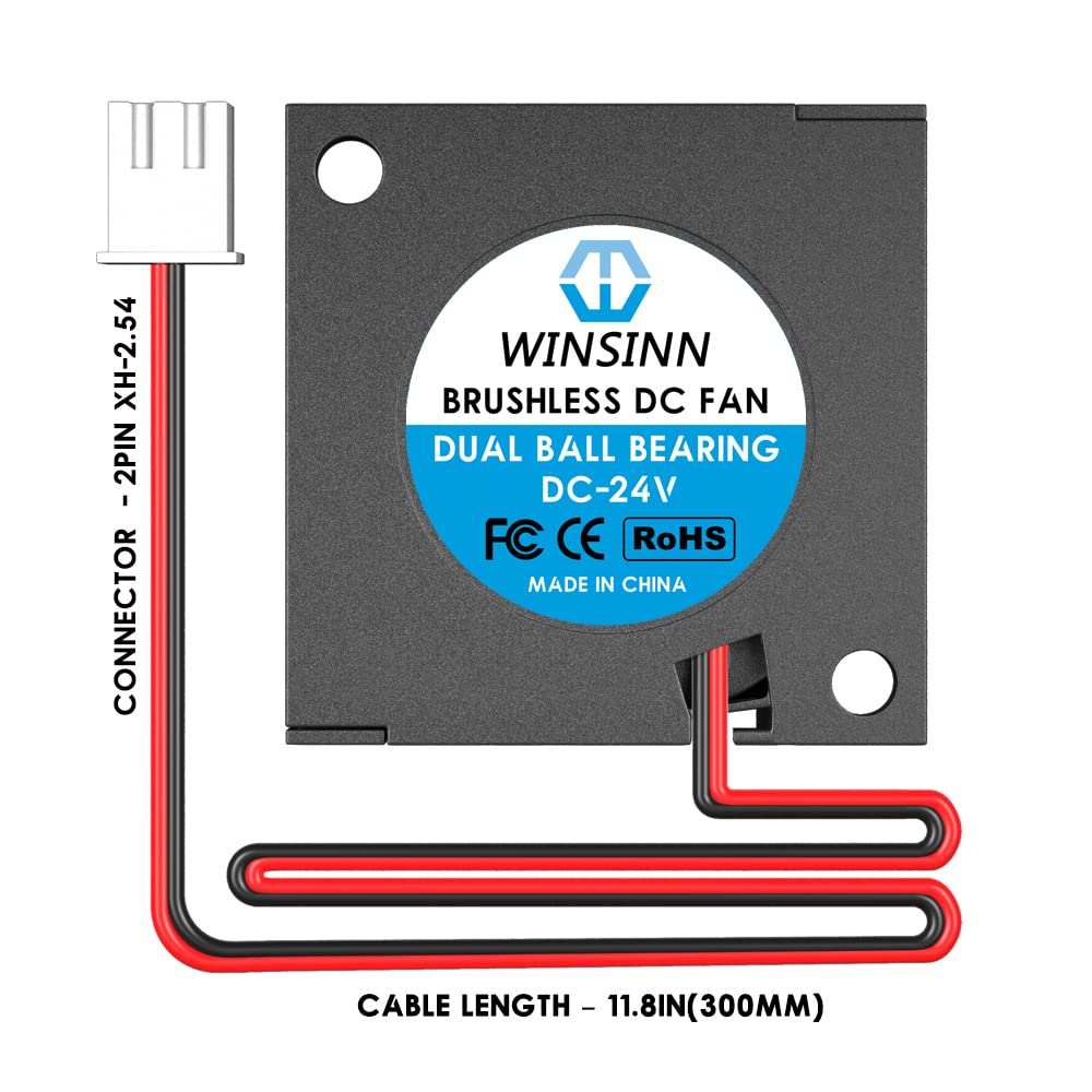 WINSINN 30mm Blower Fan 24V, Micro 24 Volt Fans Blower 3010 Dual Ball Bearing, 30mmx10mm 2PIN (Pack of 2Pcs)