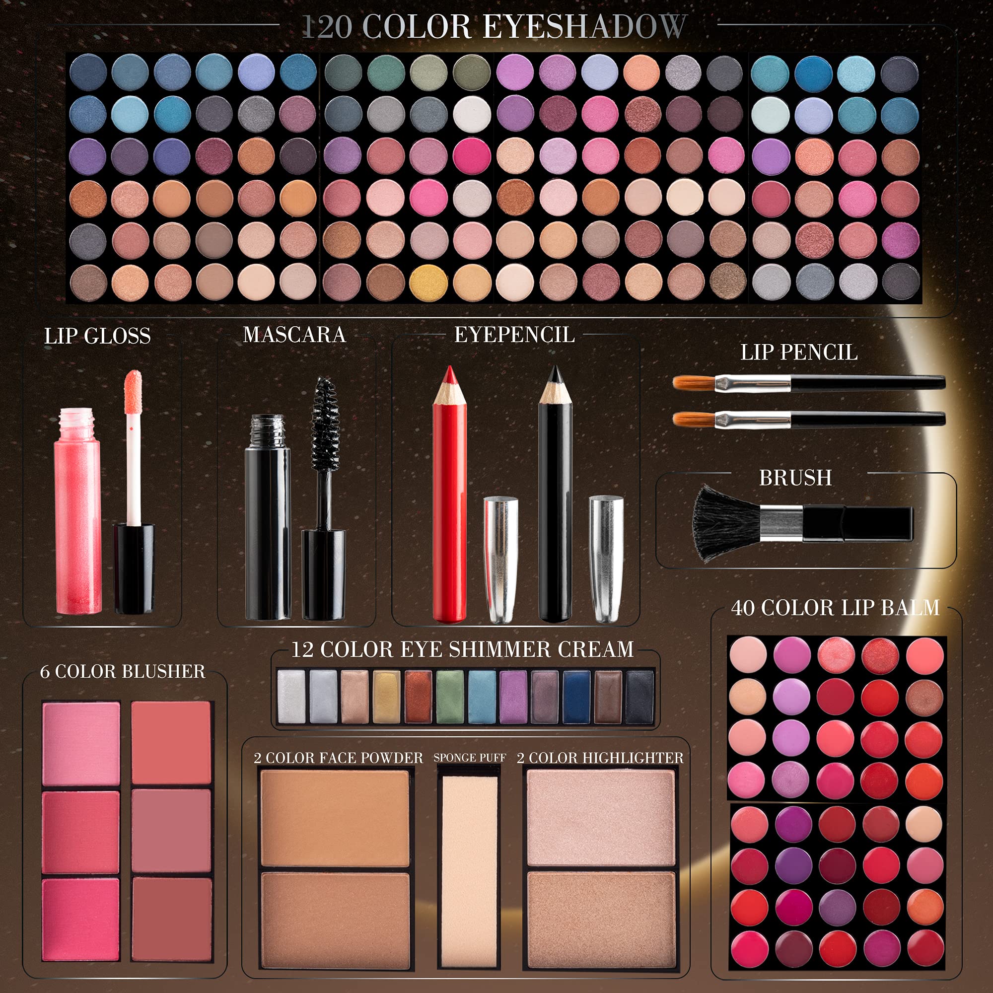 DUER LIKA Professional Makeup Kit for Women with Mirror 120 Colors Cosmetic Makeup Gift Set Combination with Eyeshadow Facial Blusher Eyebrow Powder Face Concealer Powder Eyeliner Pencil MU28
