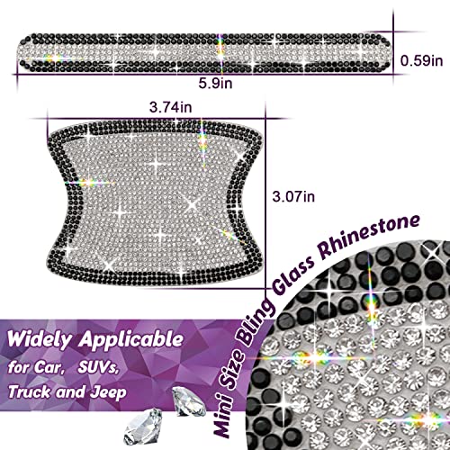 8PCS Car Door Handle Bling Rhinestones Stickers Universal Auto Door Handle Scratch Cover Guard Protective Film Pad with Safety Reflective Strips (Black & Sliver Set)