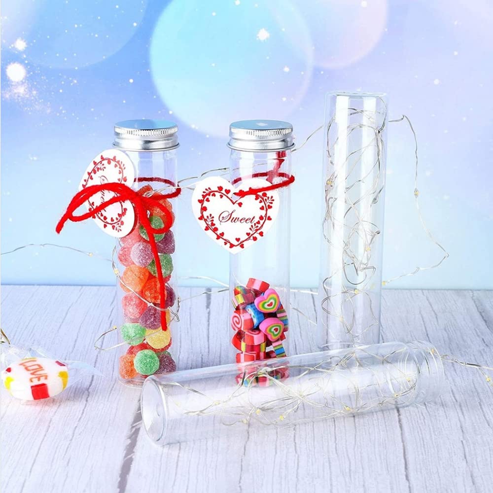 20 Pcs 115ml Test Tubes,Clear Clear Plastic Test Tubes with Caps for Candy,Bath Salts,Spices,Dried Flowers and Party Decor