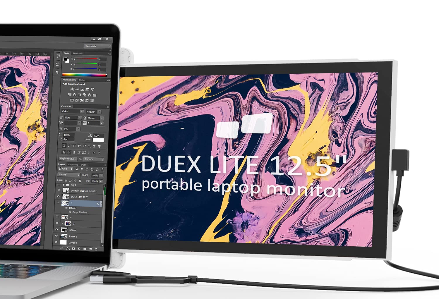 Duex Lite Portable Monitor for Laptop, 【2021 Upgrade】 Mobile Pixels 12.5" Full HD IPS Dual Monitor for laptops, USB C/USB A Powered Plug and Play Portable Display,Windows/Apple Compatible (1pc White)