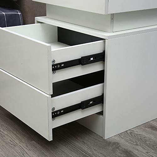 Modern LED End Table & Nightstand for Bedroom - Night Table with Built in Multi-Colour LED High Gloss Backlight - Bedside Cabinet with 2 Drawers for Living Room- Particle Board (White)