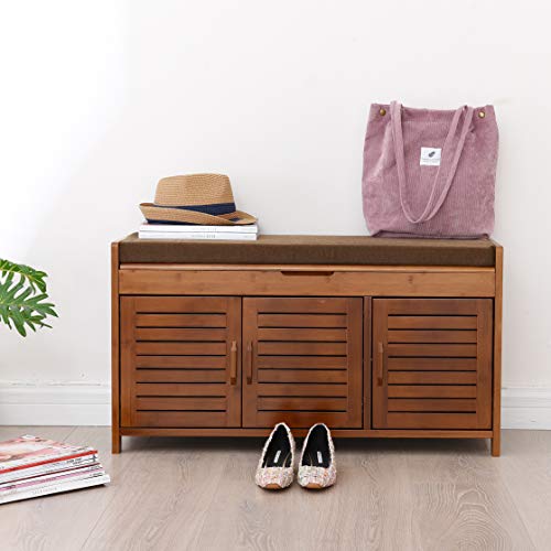K KELBEL Wooden Shoe Storage Organizer & Cabinet & Rack Bench for Closet, Entryway, Window & Outdoor Bench, Boot Organizing Detachable Cushion with Hidden Storage Compartment, Large Size