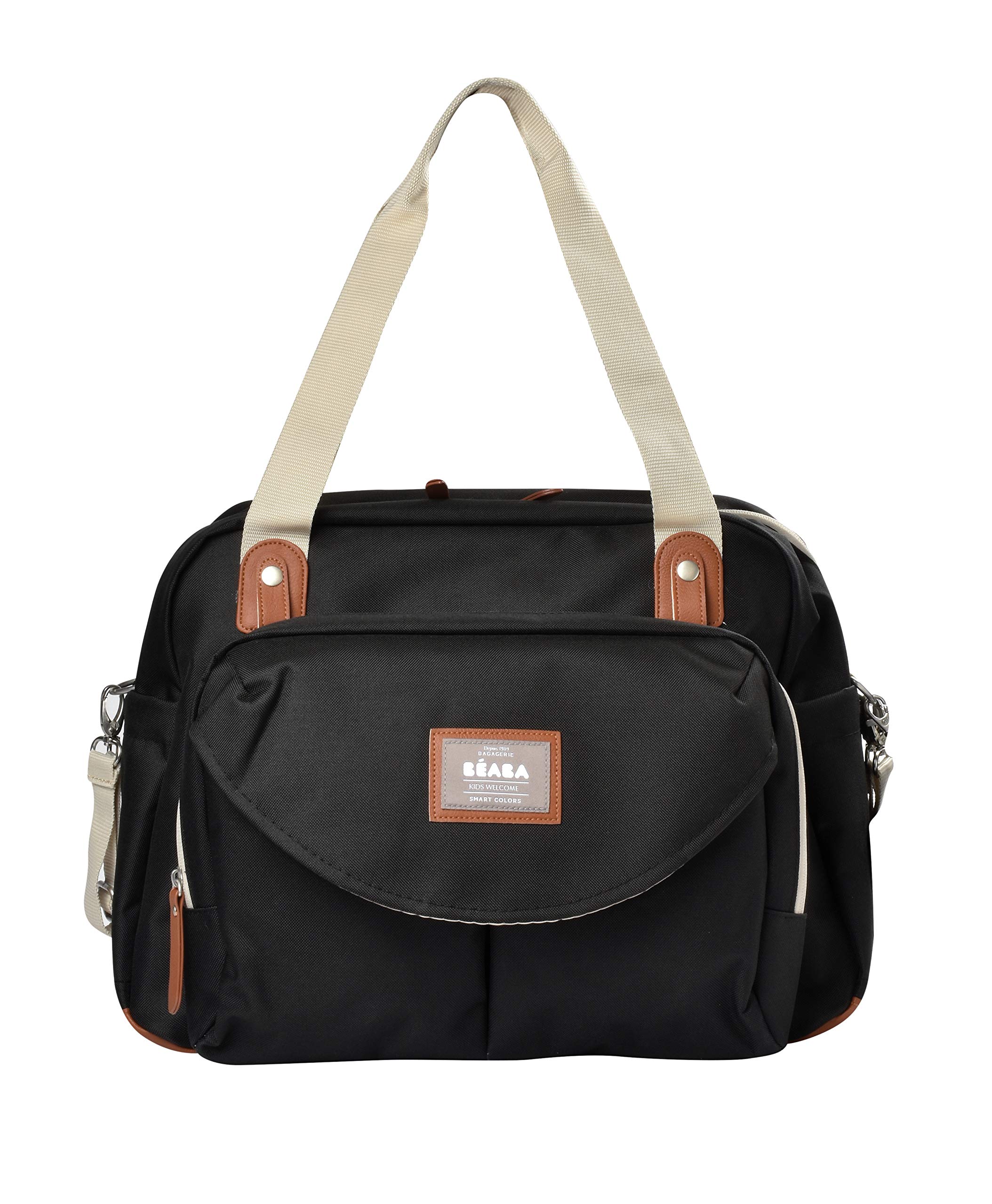 BEABA Geneva Diaper Bag, Multifunction Baby Diaper Bag, Includes Removable Strap for Stroller, Changing Pad, and Insulated Pouch, (Black)