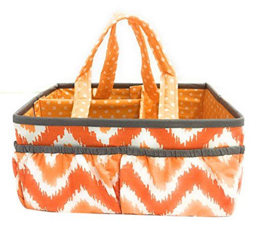 Bacati Mix and Match Unisex Nursery Fabric Storage Caddy with Handles, Orange