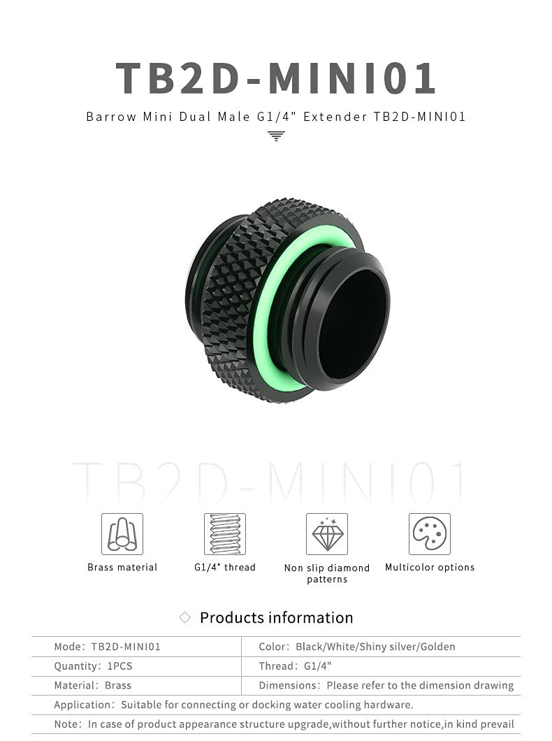 Barrow G1/4" Male to Male Mini Extender Fitting, Black