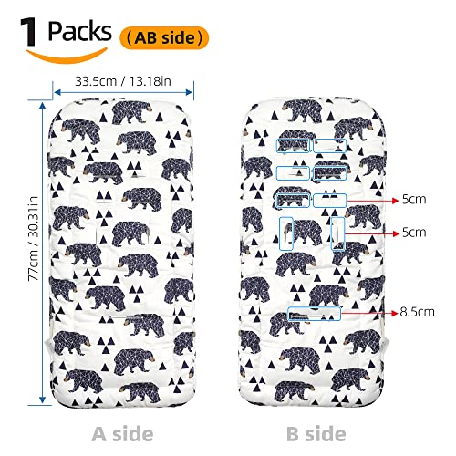 Baby Carriage Cushion, Universal Breathable Stroller Mat, Stroller Cushion for Strollers 100% Cotton, 34x78cm 1 Pack (Black Bear)