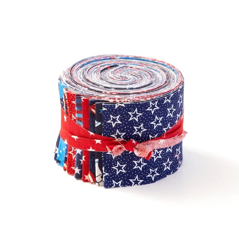 20 Pieces Fabric Cute, Beautiful 2.5 inch American Patriotic Jelly Roll, Cute 100% Cotton Fabric Quilting Strips 2.5"