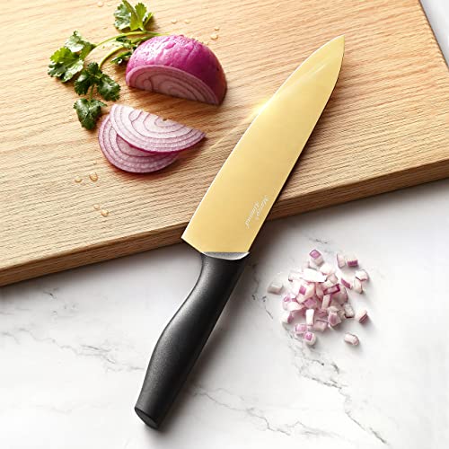 Marco Almond® KYA23 Golden Titanium Knife Set, Kitchen Cutlery Knives Set with Acrylic Stand, Knife Set for Kitchen with Block, For Home & Pro Use, Best Gift, 14 Pieces, Black