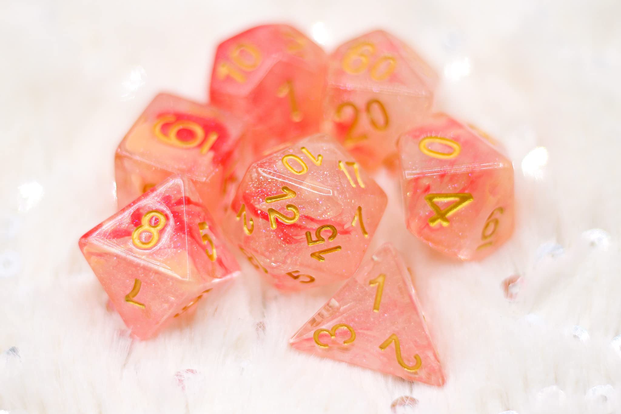 3DEGOS Blossom of Peach DND Dice Set for Dungeons and Dragons Gifts, D&D, D and D, Pathfinder, Accessories, D20, Polyhedral, Resin Dice, Metal, Dice Tray, Tower, Bag, Box