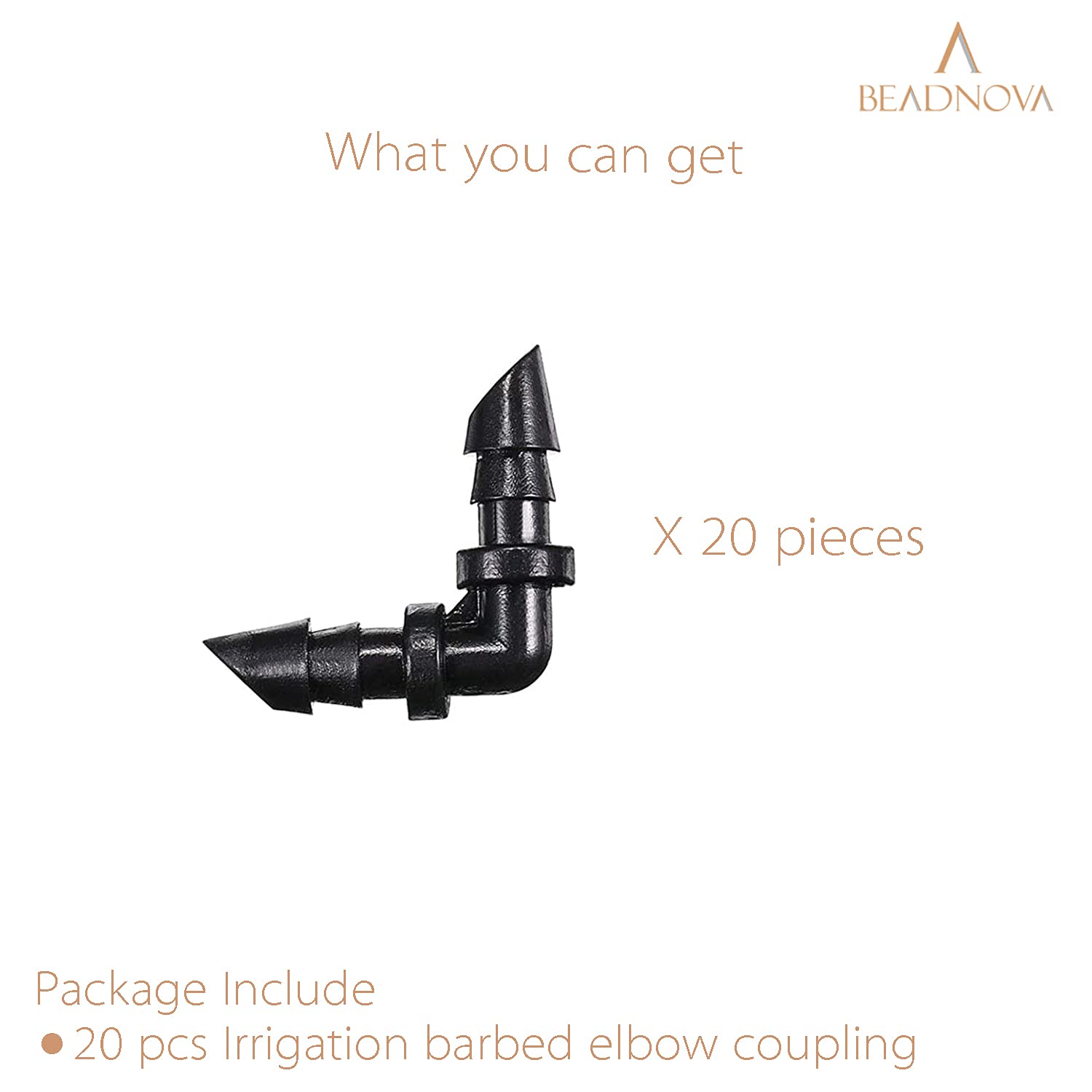 BEADNOVA Drip Irrigation Parts 20 Pcs 1/4 Inch Barbed Elbow Couplings Drip Irrigation Fittings Drip Line Connectors for 1/4 Inch Irrigation Tubing Garden Watering System (20pcs)