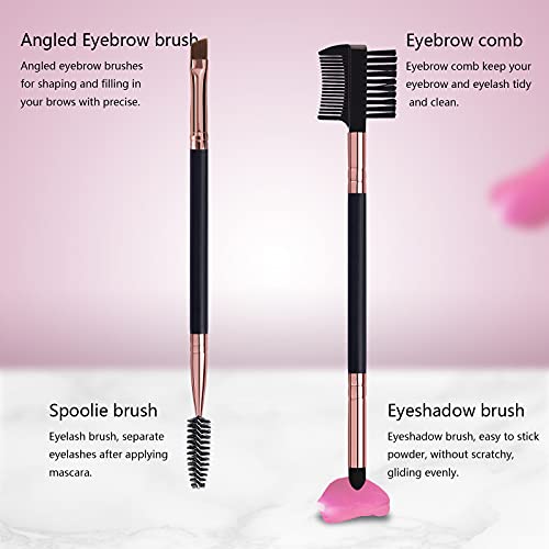 Duo Eyebrow Brush, Eyebrow Brush Eyelash Comb and Eye Shadow Brush, Professional Angled Eye Brow Brush and Spoolie Brush Set (Black)