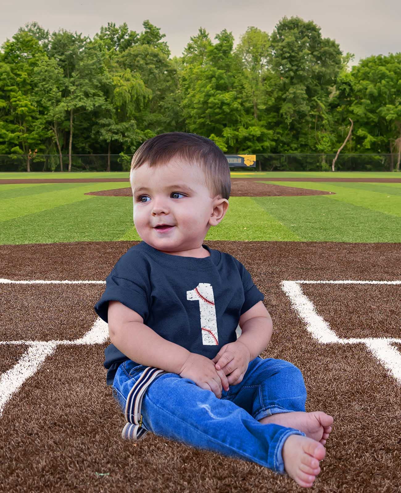 Baseball Number 1 1st Birthday Shirt Gifts for One Year Old Infant Kids T-Shirt 12M Navy