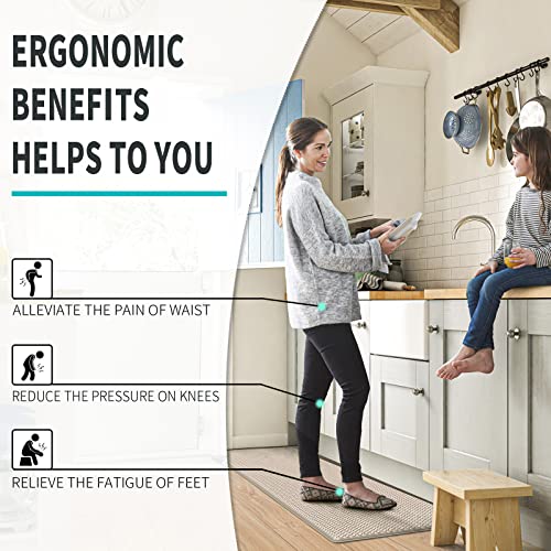DEXI Kitchen Rugs and Mats Cushioned Anti Fatigue Comfort Mat Non Slip Standing Rug 2 Pieces Set 17"x29"+17"x59",Beige White
