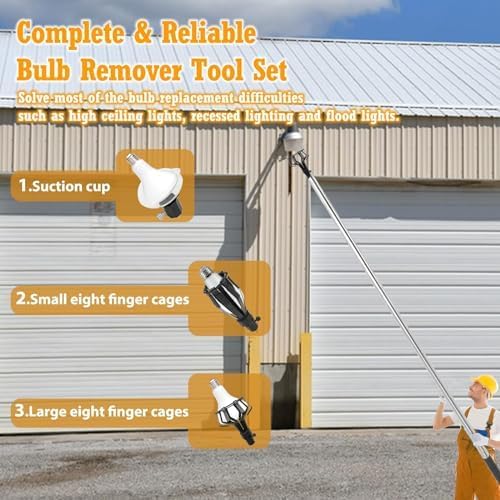 18FT Reach Light Bulb Changer High Ceilings β 12FT Light Bulb Changer Pole for High Ceilings Adjustble Extension Assembled with Basket and Suction Cup
