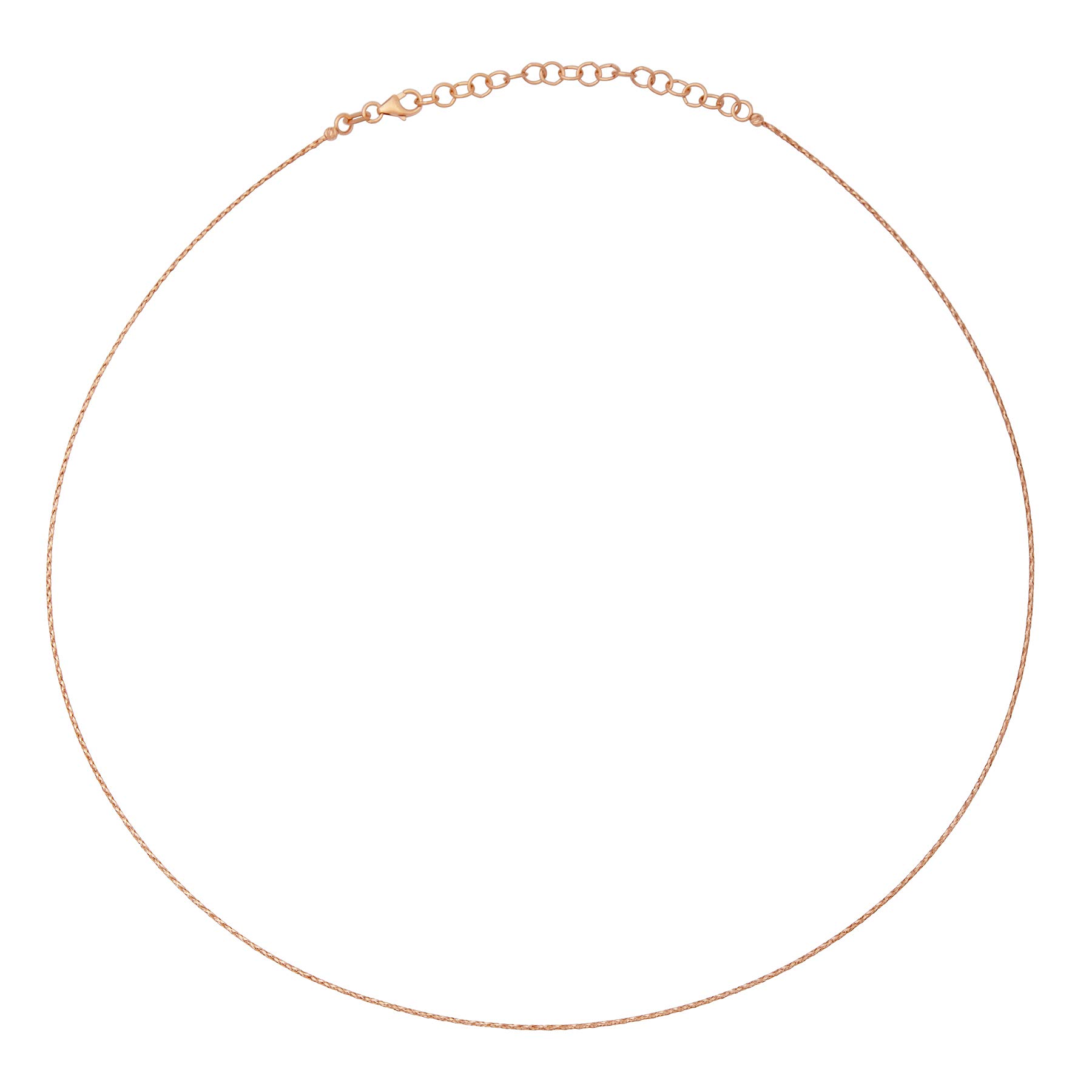 14k Italian Rose Gold Twisted Collar Neck Wire Cable Pendant Chain Necklace .8mm, Adjustable from 16” - 18”