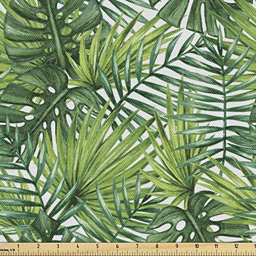 Ambesonne Leaf Fabric by The Yard Tropical Exotic Banana Forest Tree Leaves Watercolor Design Image Decorative Material for DIY Table Decorations Living Room Rustic Upholstery 10 Yards Forest Green