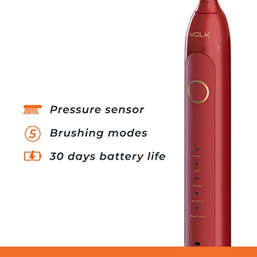Wolk T6421 Ultra Whitening Toothbrush with Pressure Sensor & 5 Brushing Modes, 8 Dupont Brush Heads, Premium Travel Case, Rechargeable.