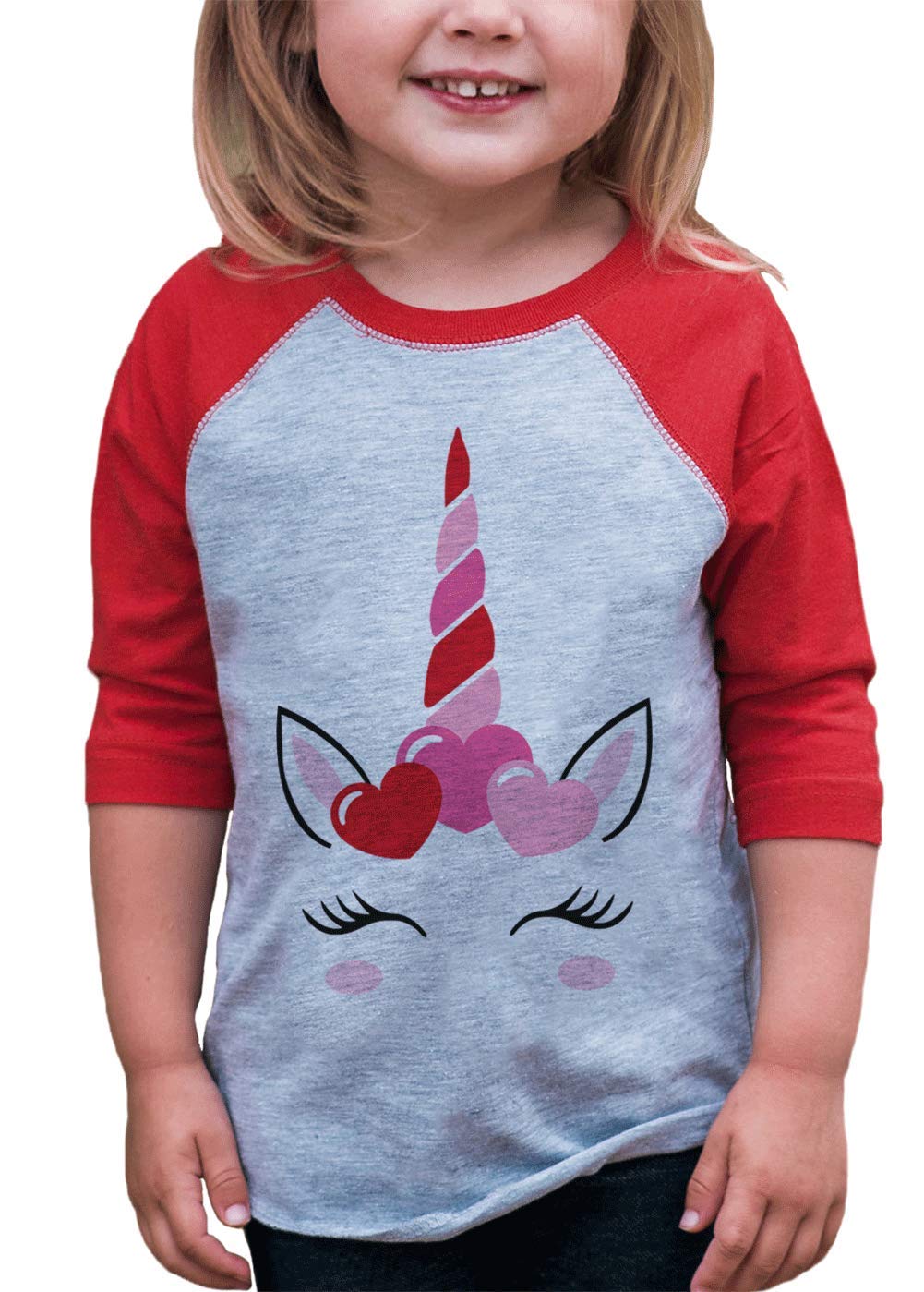 7 ate 9 Apparel Girl's Valentine's Day Unicorn Red Baseball Shirt T-Shirt 18 Months