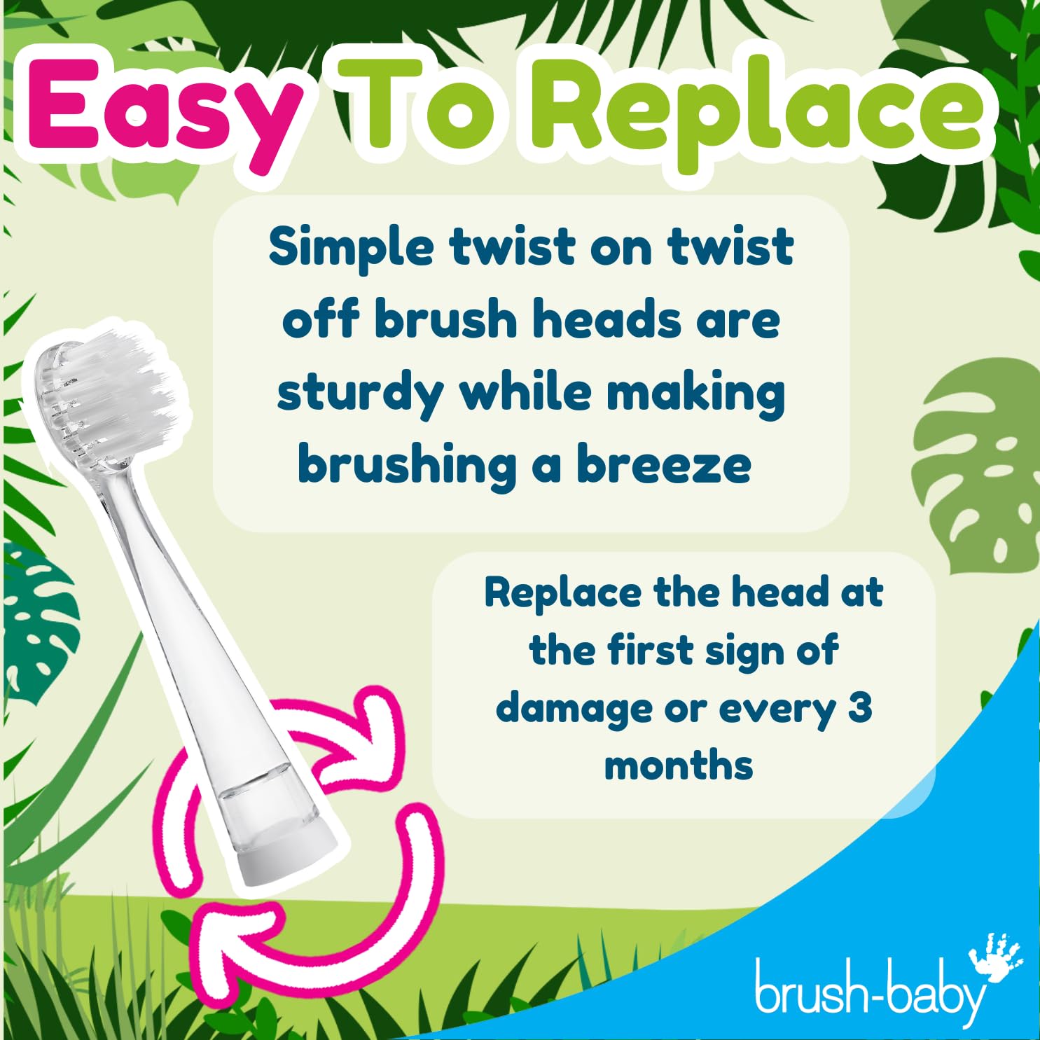 Brush-Baby WildOnes Replacement Brush Heads (for Ages 0-10 Years) Pack of 4 - Only Compatible with Wildones Toothbrushes