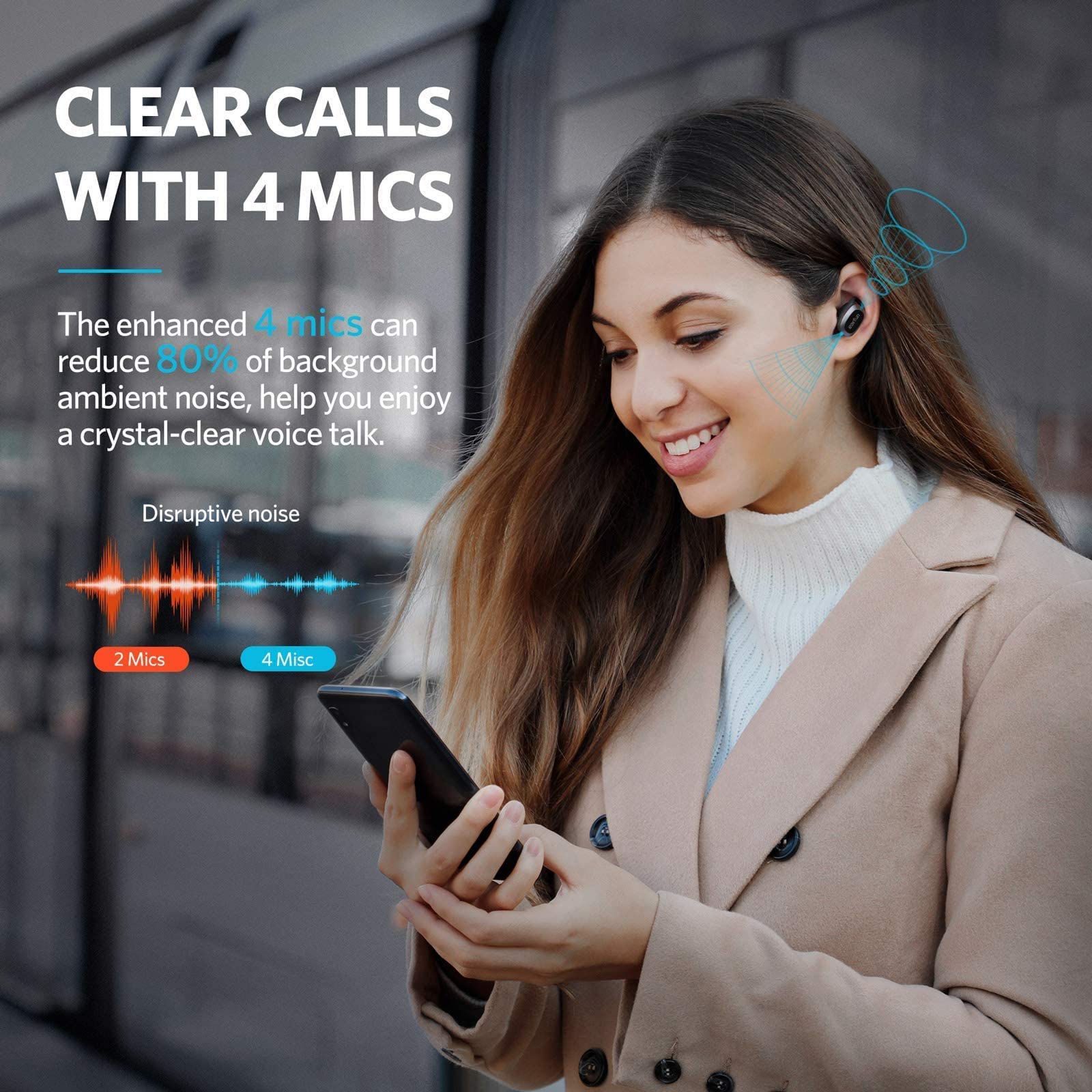 EarFun Wireless Earbuds Active Noise Cancelling Free Pro Bluetooth 5.2 Earbuds, in-Ear Headphones with 4 Mics, Clear Sound Deep Bass Earphones, Lightweight Fit, Low Latency, IPX5 Waterproof, 32Hrs