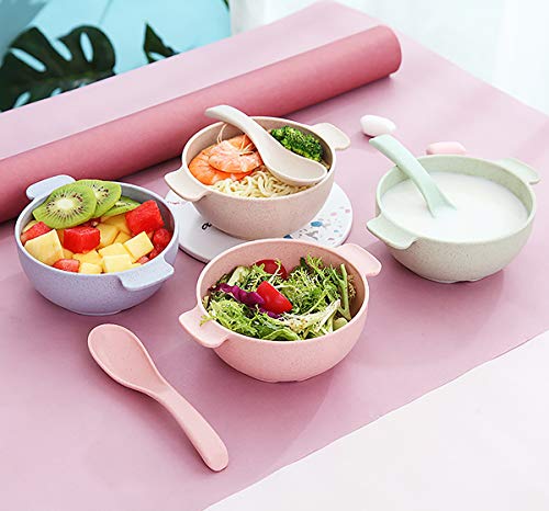 Nicunom 13 OZ Unbreakable Kids Plastic Bowls with Spoons, Reusable Cereal Bowl Wheat Straw Snacks Small Bowl Sets for Baby Kids Toddler, Microwave Dishwasher Safe,