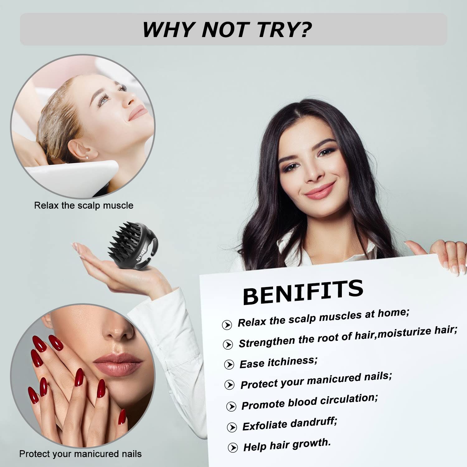 TTKLYN Hair Shampoo Brush, Scalp Care Hair Brush with Soft Silicone Scalp Massager, Black